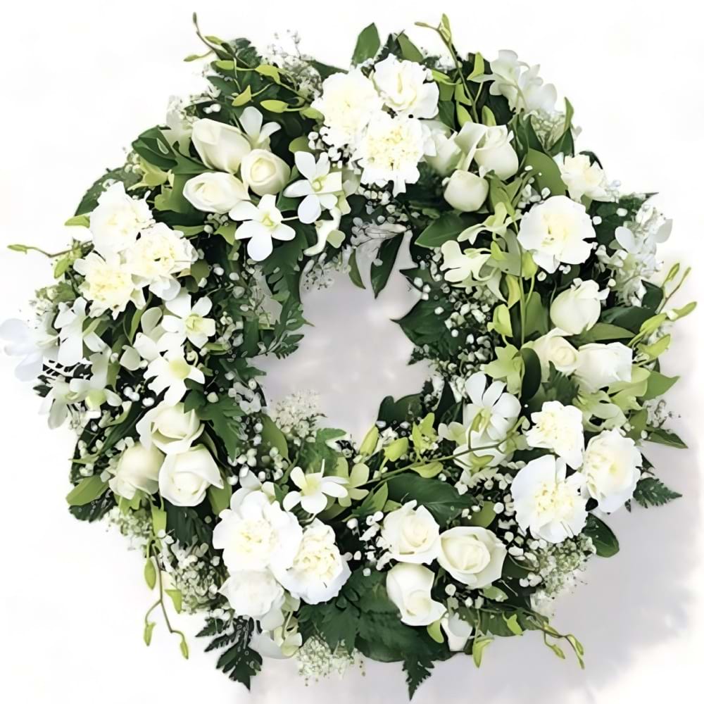 Elegantly White Mixed Floral Wreath | Flowers By Jane